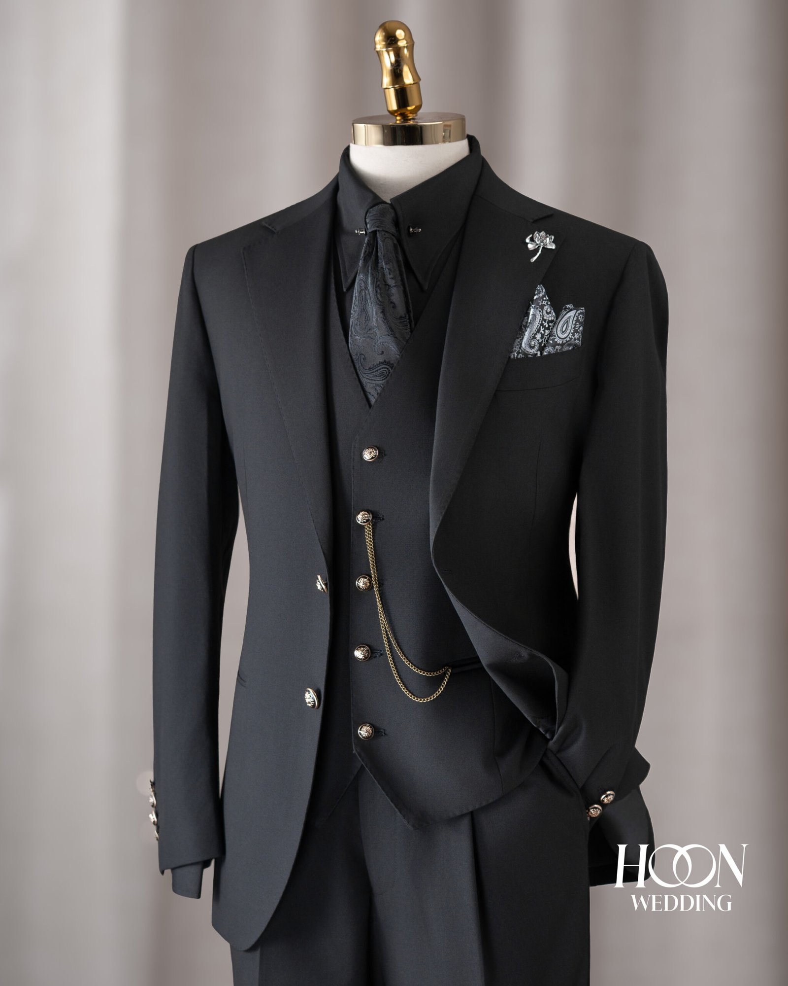 Black Draped Three-Piece Suit - Hoon Wedding