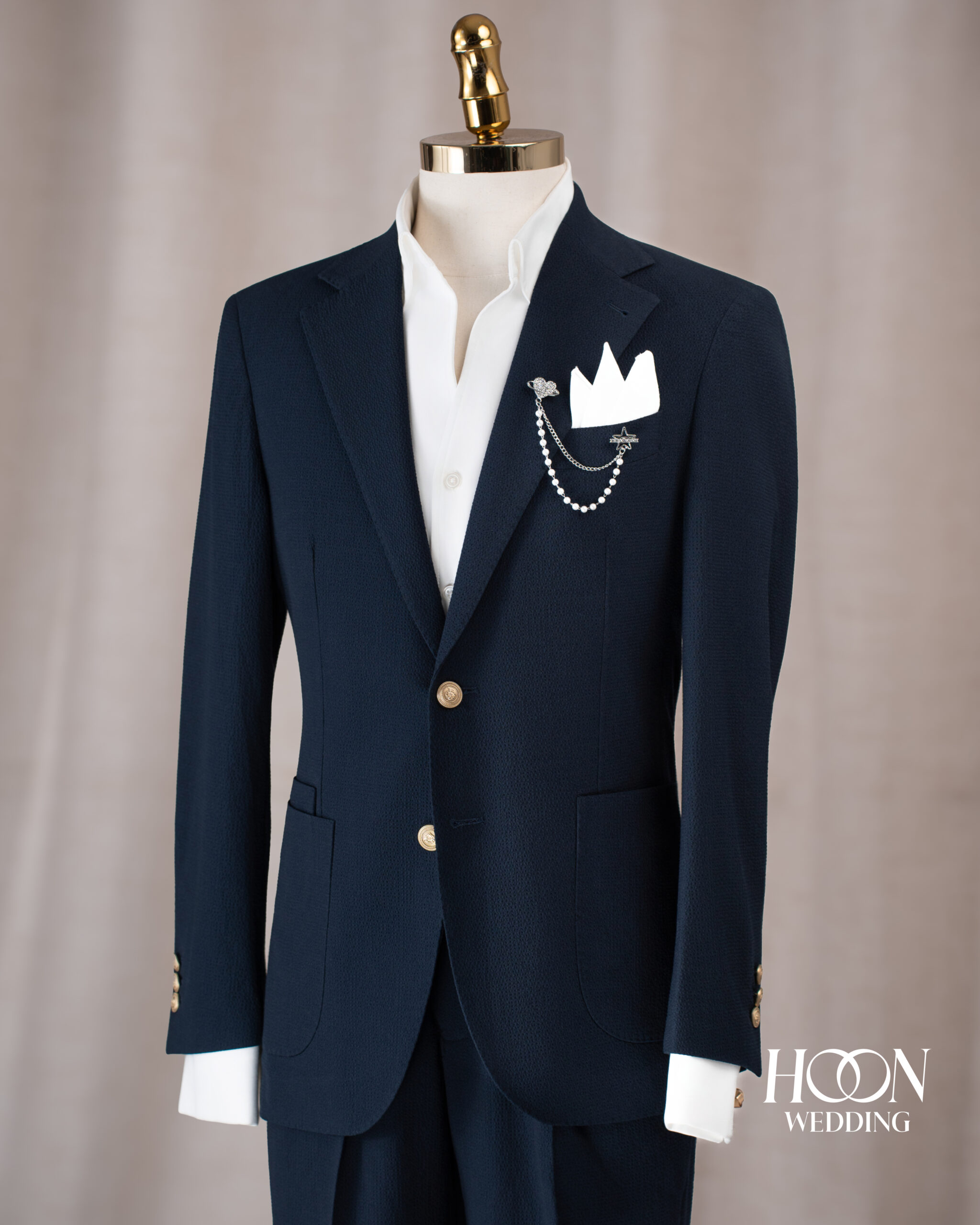 Navy Textured Commander Suit - Hoon Wedding